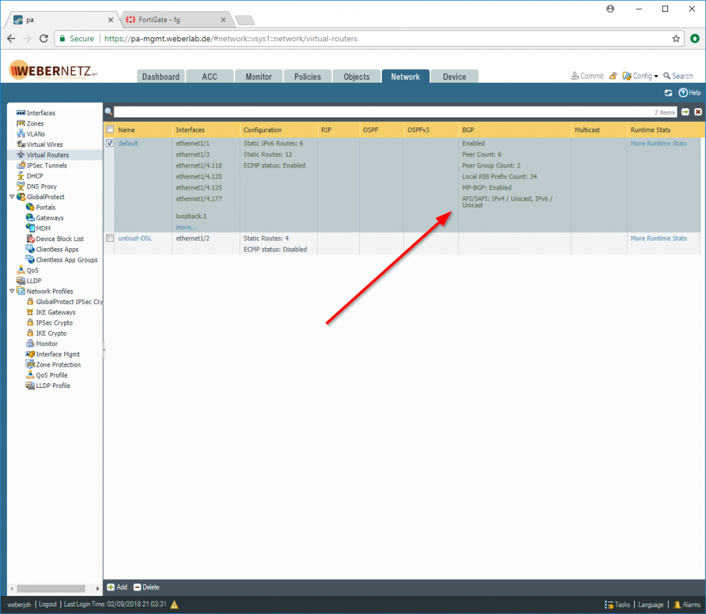 Basic MP-BGP Lab Palo 12 Show Virtual Routers | Weberblog.net Basic MP-BGP Lab Palo 12 Show Virtual Routers | Weberblog.net